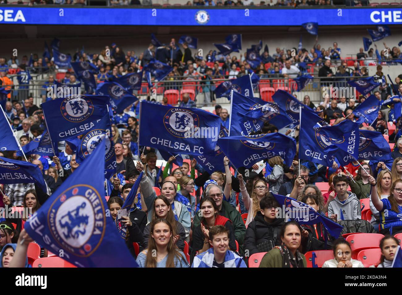 Chelsea fans waving flags during the Women's FA Cup Final between ...