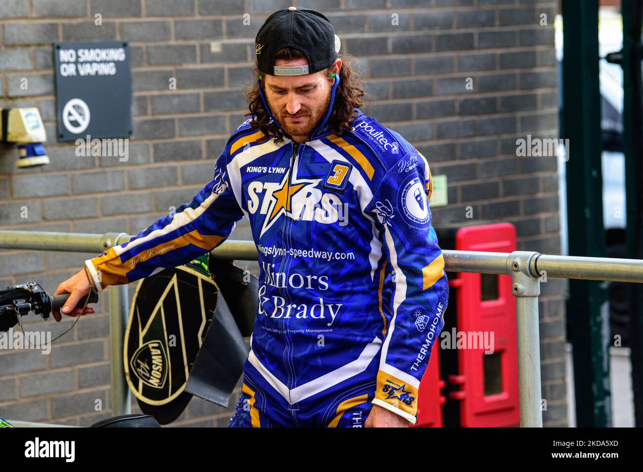 Richard Lawson warms up his bike during the SGB Premiership match ...