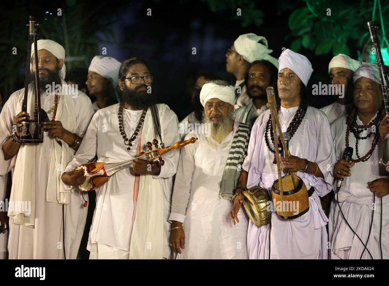 Baul musicians perform at an event organized by Bangladesh shilpokola ...