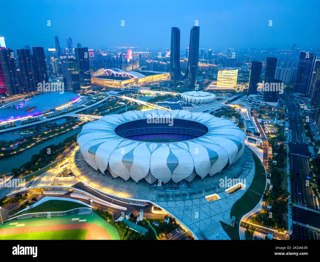 An aerial view of the stadiums of Hangzhou Olympic Sports Center with ...