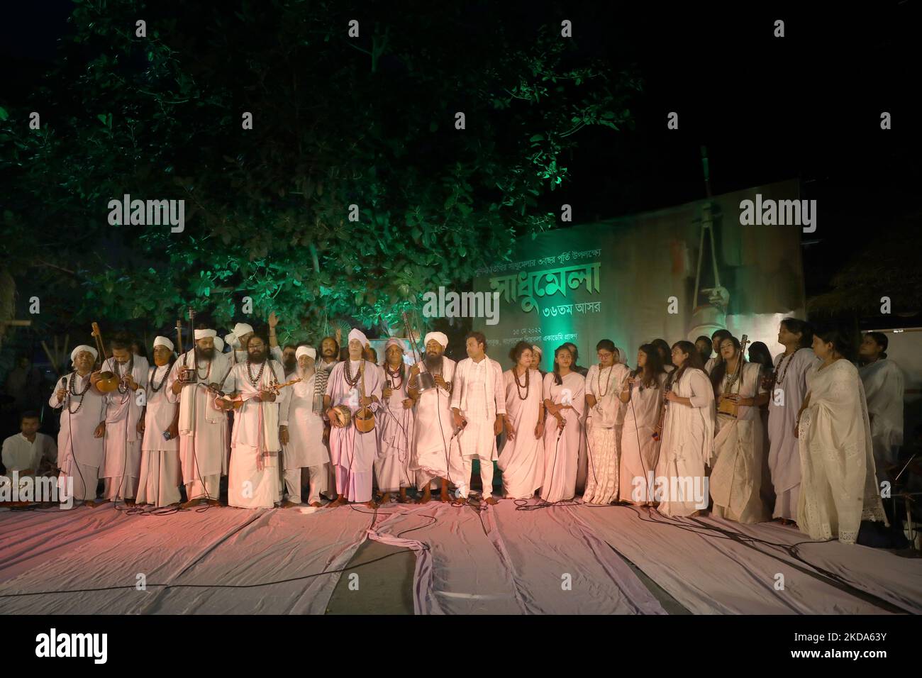 Baul musicians perform at an event organized by Bangladesh shilpokola ...