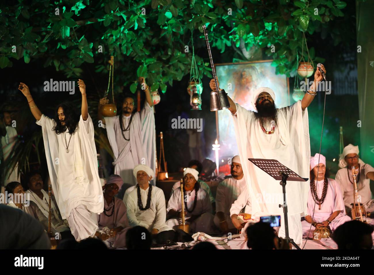 Baul musicians perform at an event organized by Bangladesh shilpokola ...