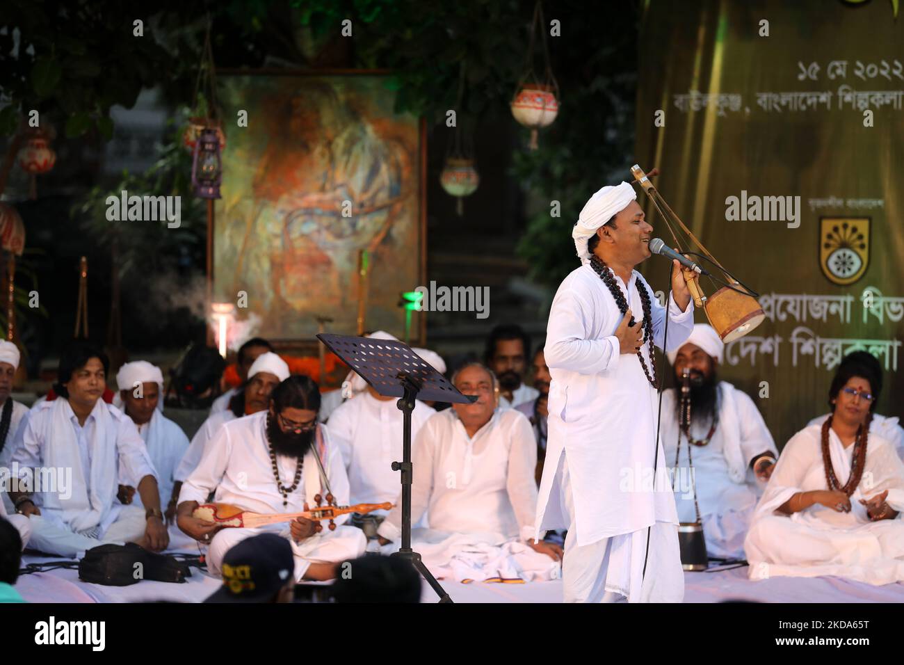 Baul musicians perform at an event organized by Bangladesh shilpokola ...