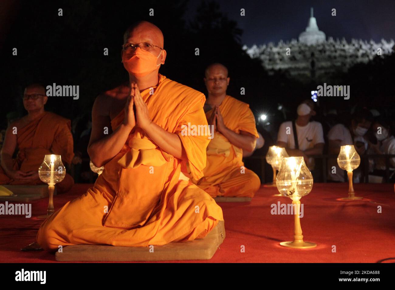Buddhist monks lead worship and meditation during the Vesak Day 2566 BE ...