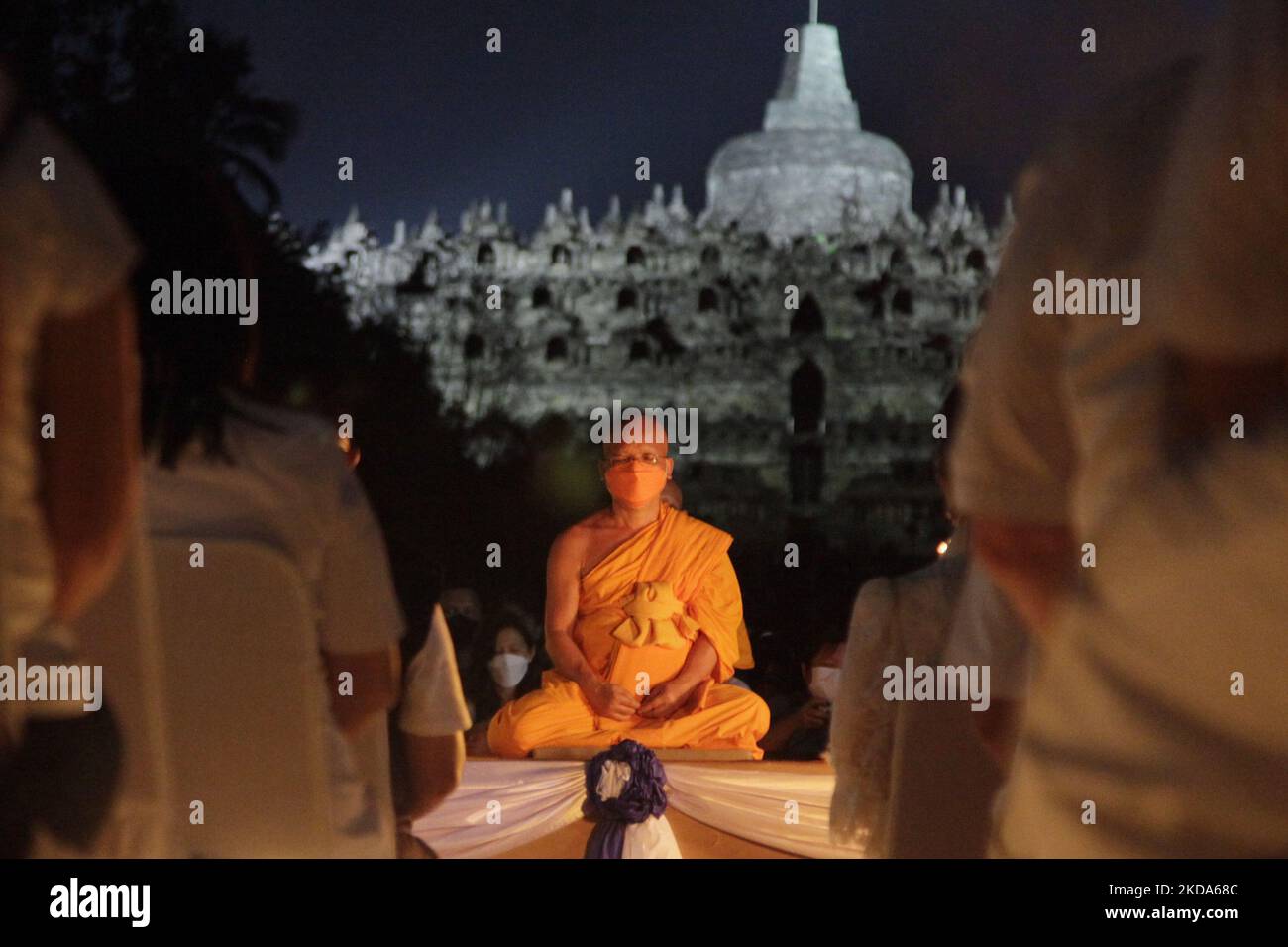 Buddhist monks lead worship and meditation during the Vesak Day 2566 BE ...