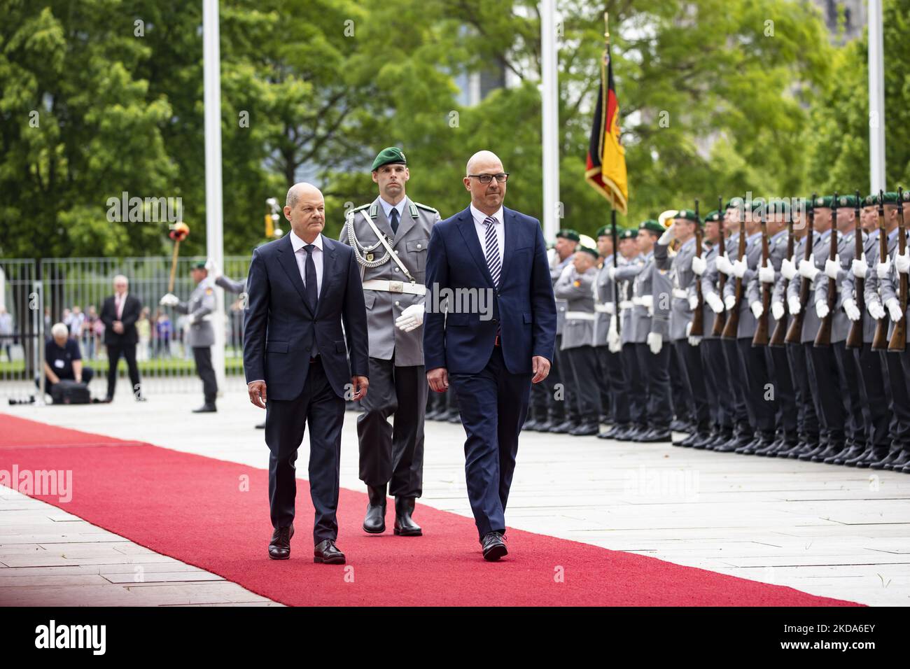 German Chancellor Olaf Scholz (L) and Prime Minister of Liechtenstein ...