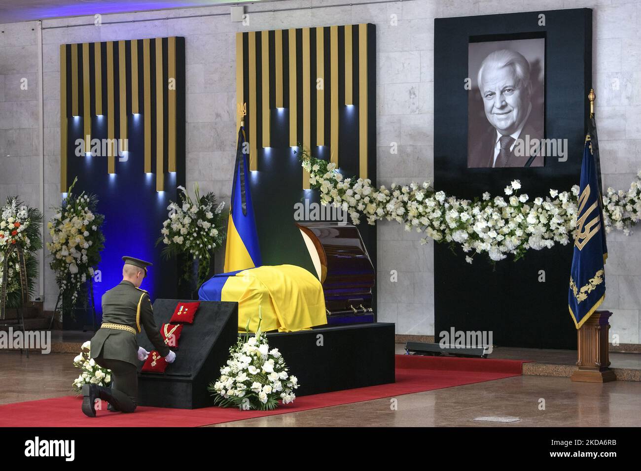 An honor guardian honored during the funeral ceremony of Ukrainian ...