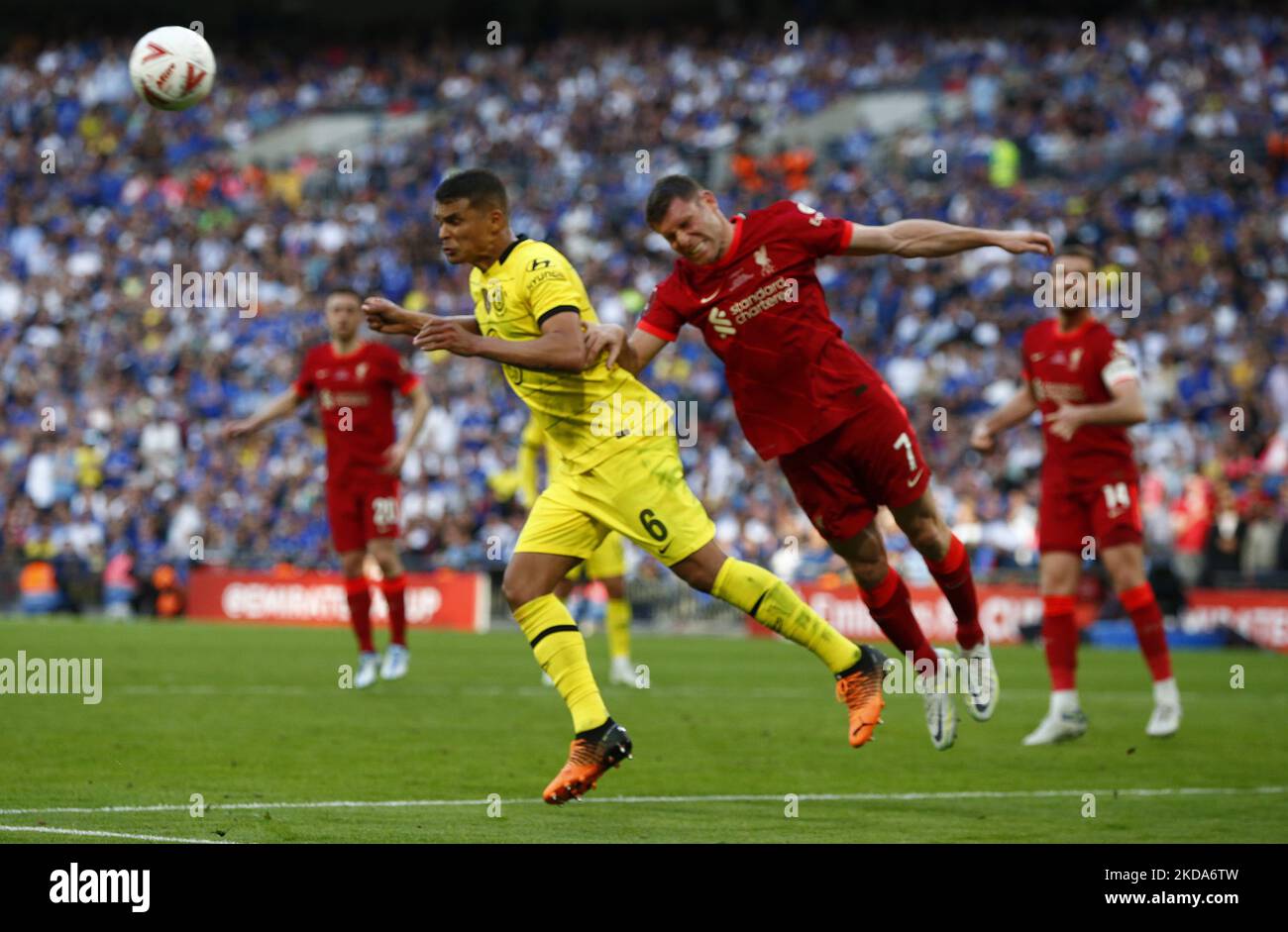 L-R Chelsea's Thiago Silva and Liverpool's James Milner during FA Cup ...