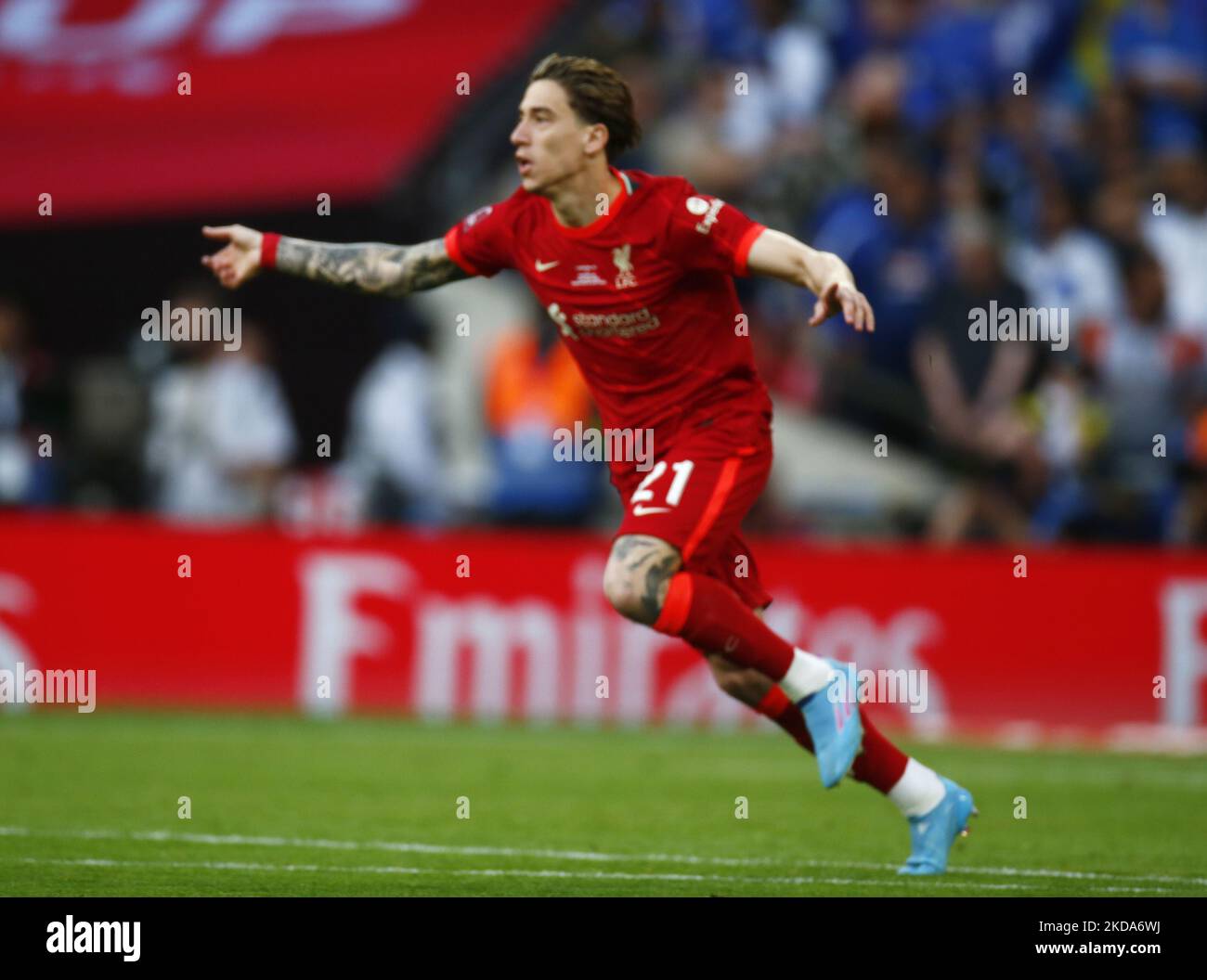 Liverpool's Kostas Tsimikas celebrates after scoring the goal in the ...
