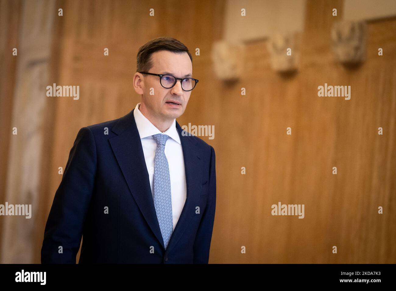 Polish Prime Minister Mateusz Morawiecki at the Chancellery in Warsaw ...