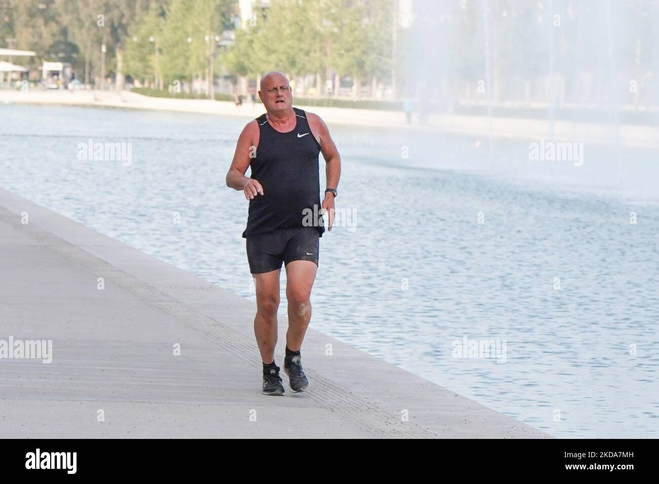 A man runs at Stavros Niarchos Cultural Centre in Athens on 17 May 2022 ...
