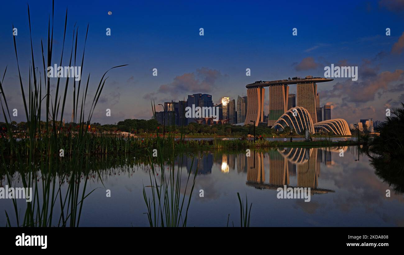 A general view of the Gardens by the Bay, the Marina Bay Sands, the ...