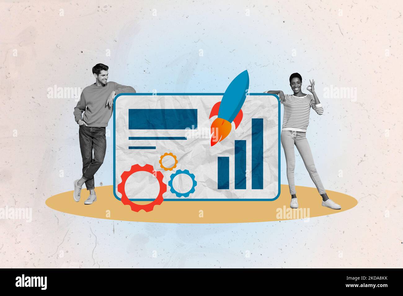 Magazine poster collage of two business people show financial income ...