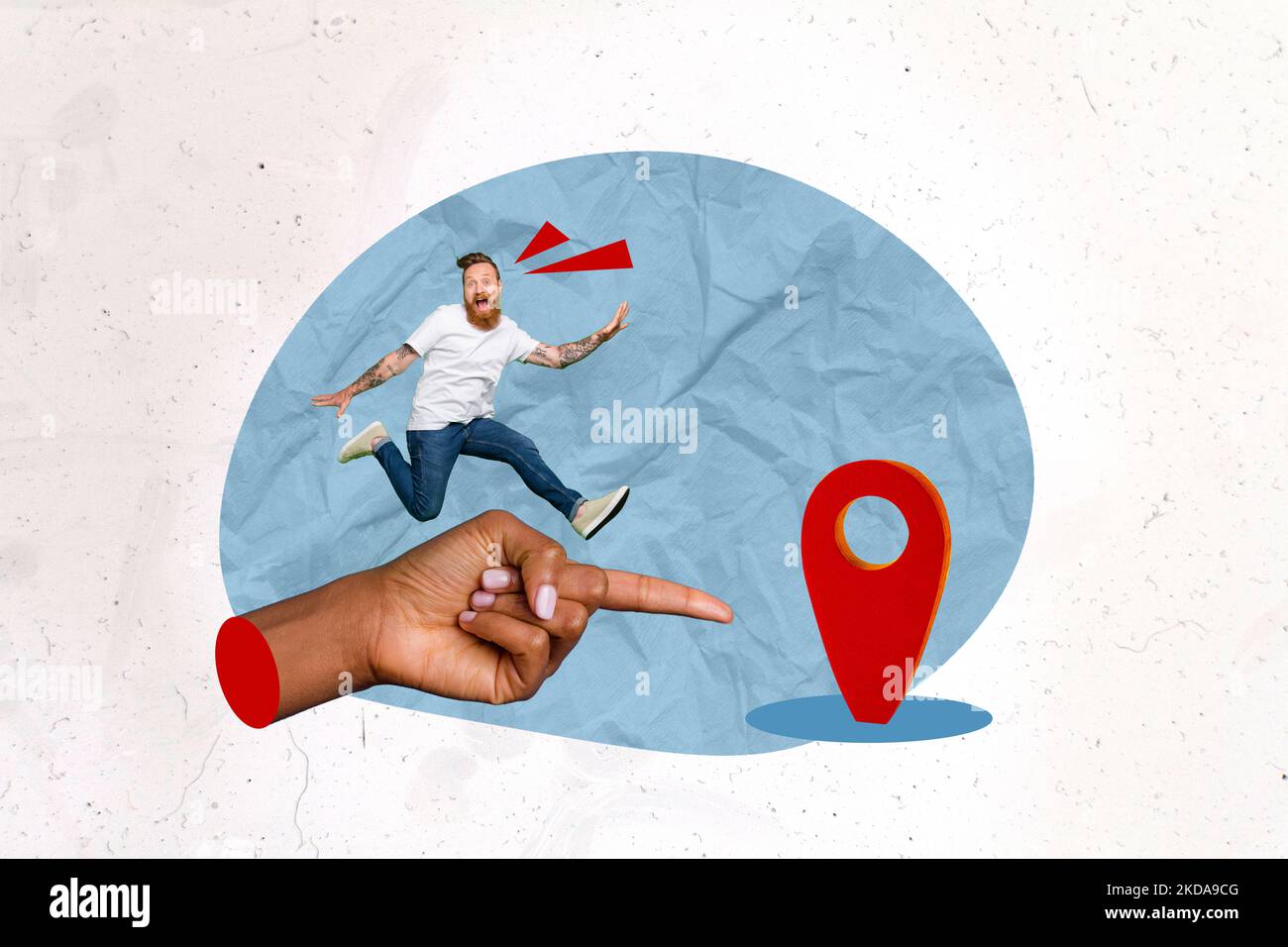 Image banner collage of funky guy fast running achieve red arrow pin ...