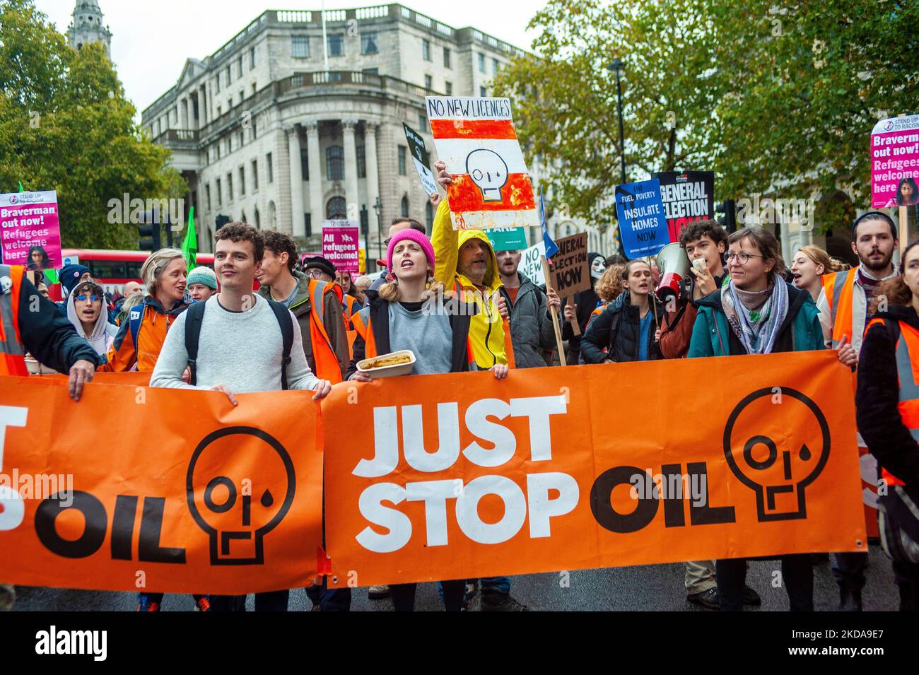 London, UK. 5th Nov, 2022. Just Stop Oil block traffic at Trafalgar ...