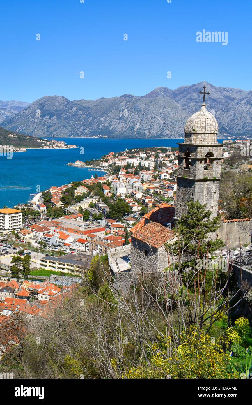 Kotor, Montenegro, Europe. Bay of Kotor on Adriatic Sea. Church, roofs ...