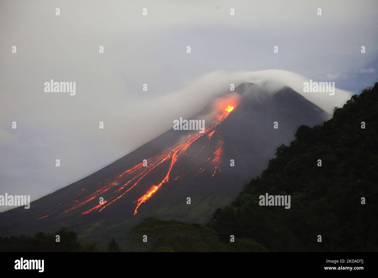 Lava spews from the peak of Merapi volcano during its effusive ...