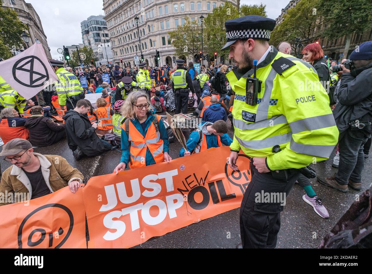London, UK. 5 Nov 2022. Just Stop Oil protesters sitting down at ...