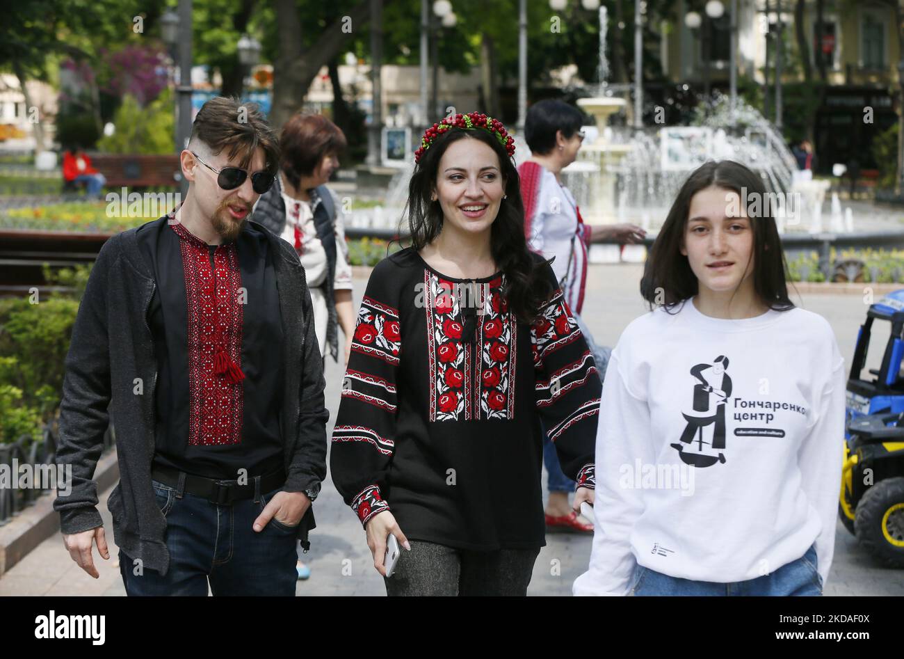 Ukrainians dressed in vyshyvanka (embroidered shirt) mark the ...