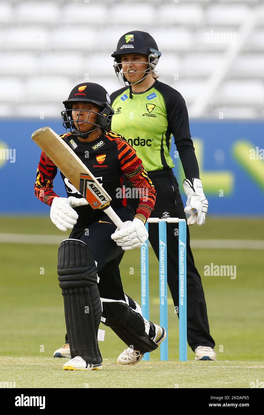Sunrisers Cordelia Griffith and Western Storm's Natasha Wraith during ...