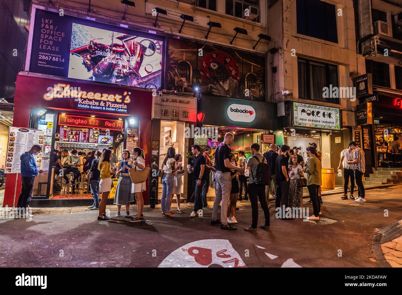 Hong Kong, China, 19 May 2022, Customers gather outside bars to enjoy ...
