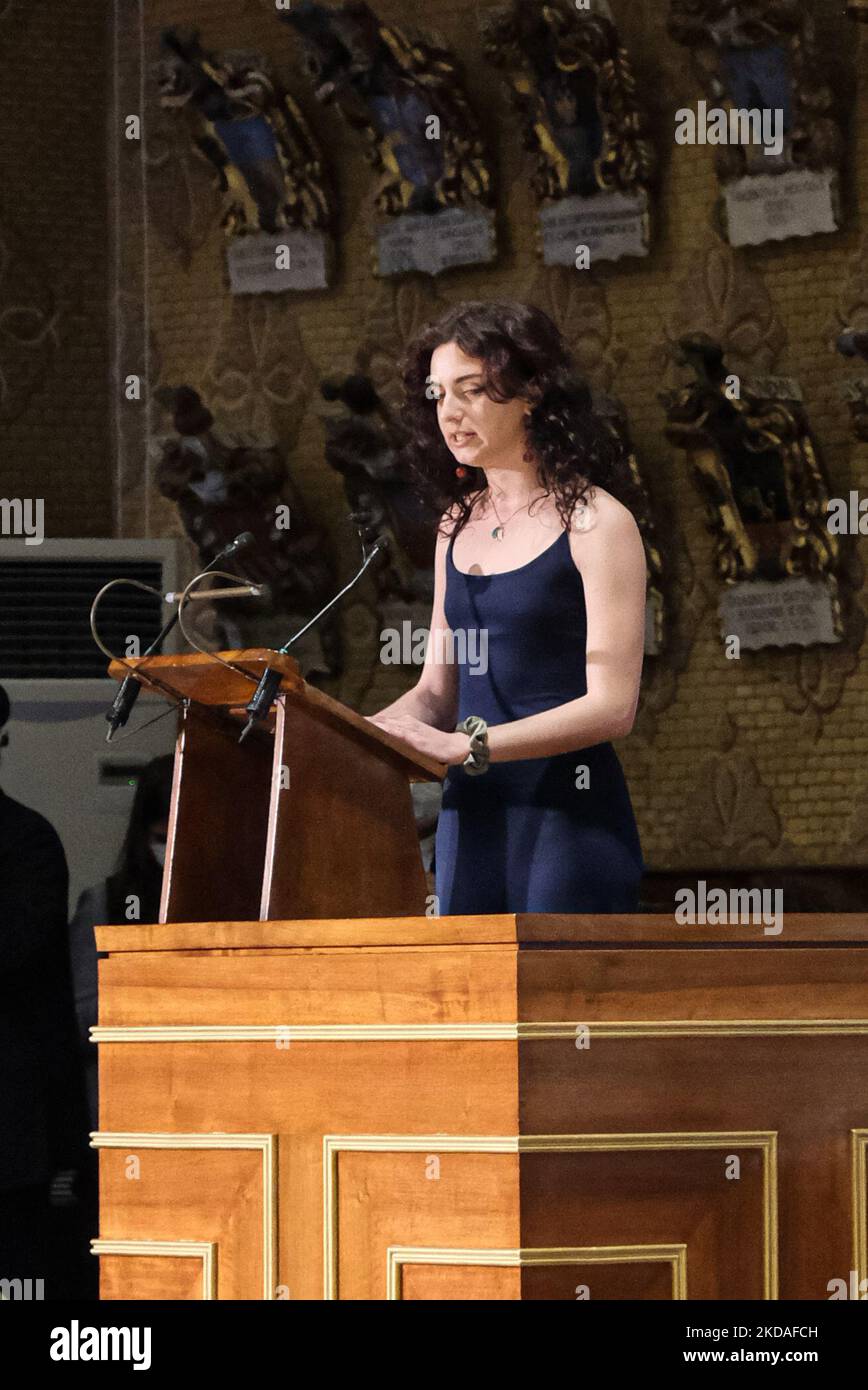 Emma Ruzzon, student representative of Padua, speaks during the ...