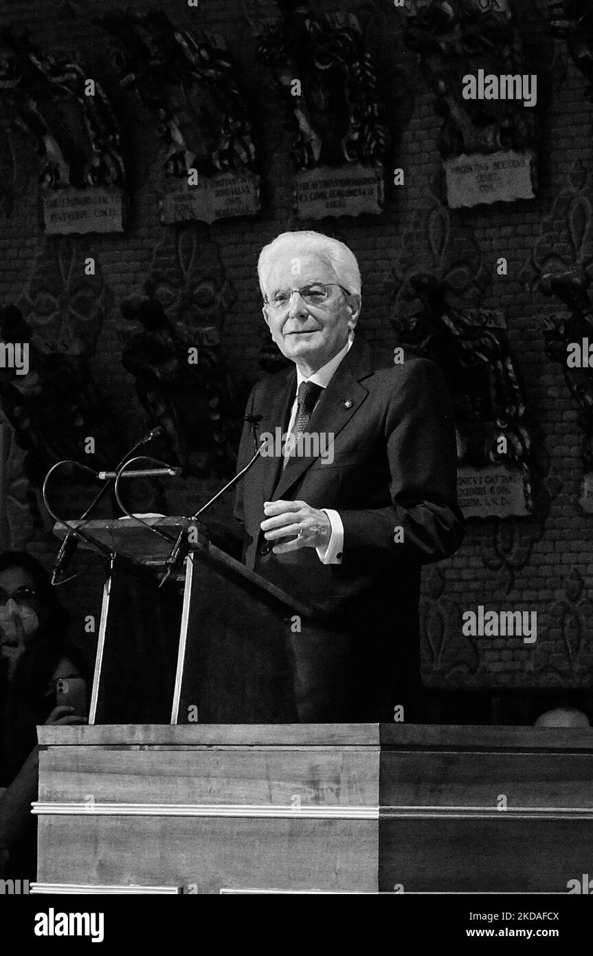 Sergio Mattarella, president of the Italian Republic, speaks during the ...