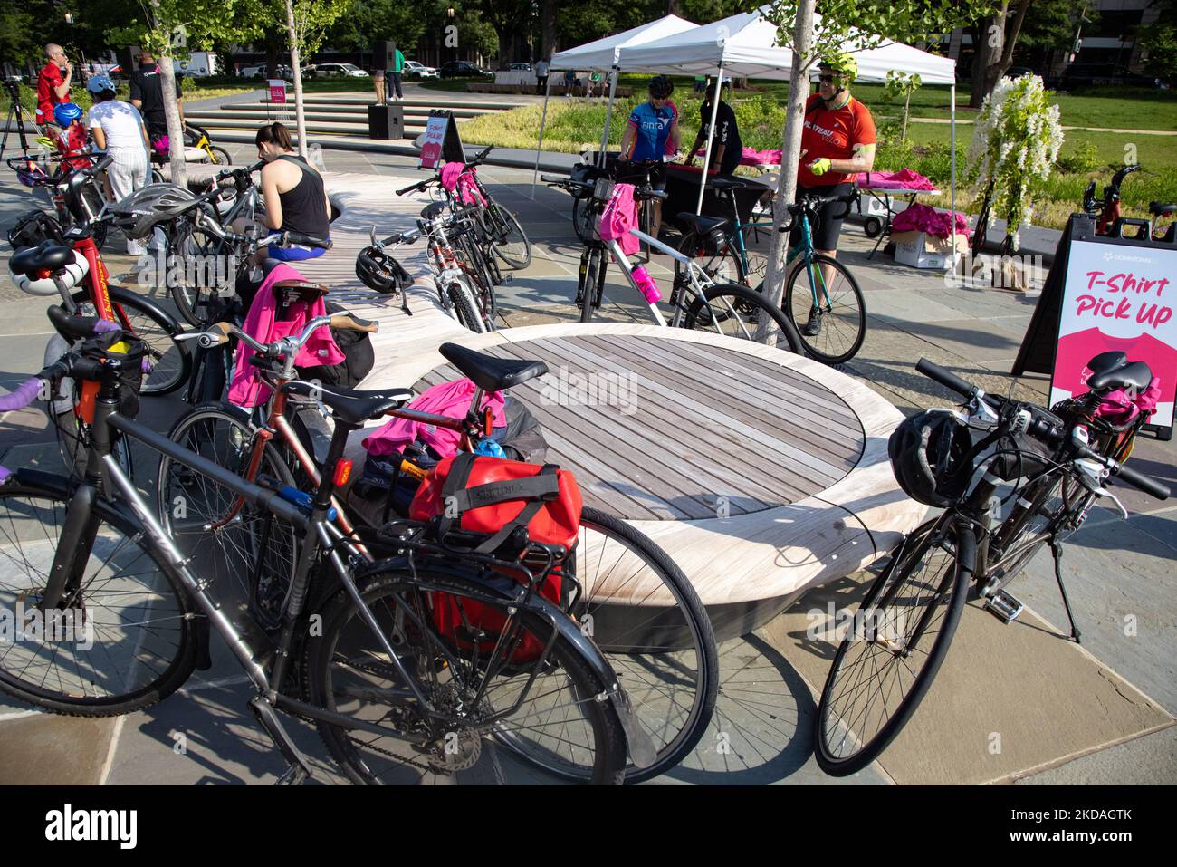 People attend the 2022 Bike to Work Day at Franklin Park in Washington ...