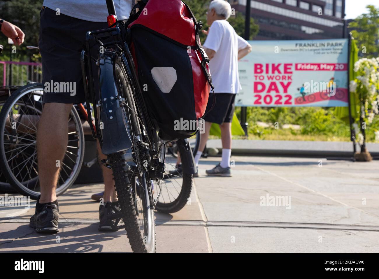 People attend the 2022 Bike to Work Day at Franklin Park in Washington ...