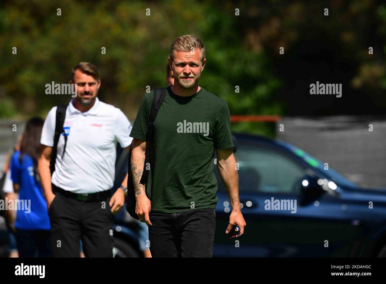 Kevin Magnussen of Haas F1 Team arrive into the circuit before ...
