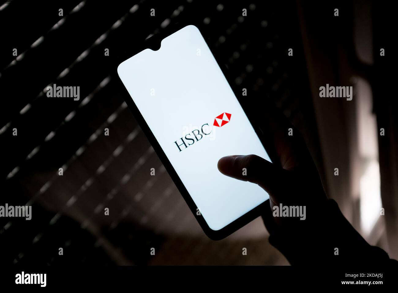 In this photo illustration a HSBC Bank logo seen displayed on a ...