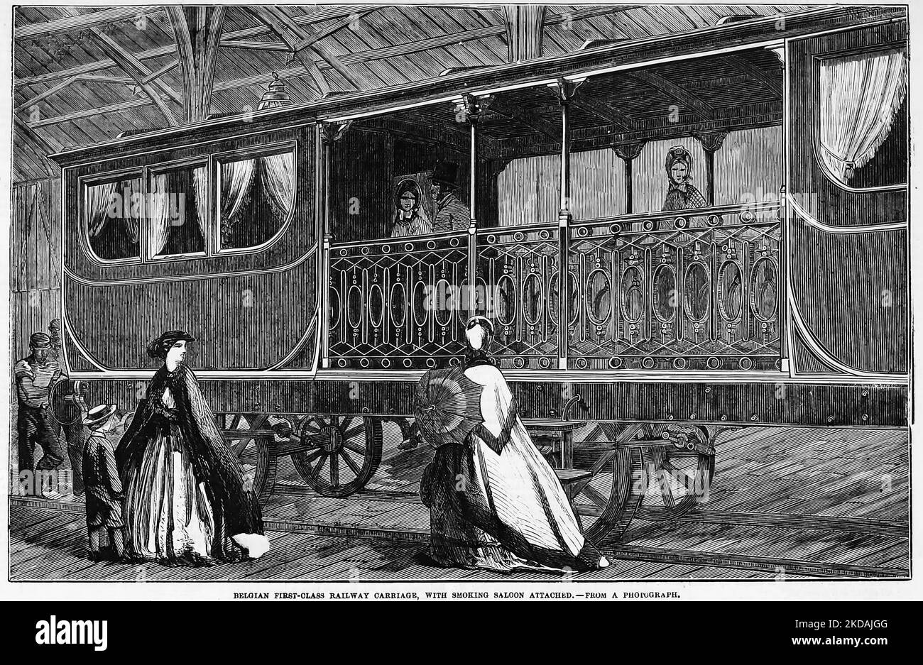 Belgian first-class railway carriage, with smoking saloon attached ...