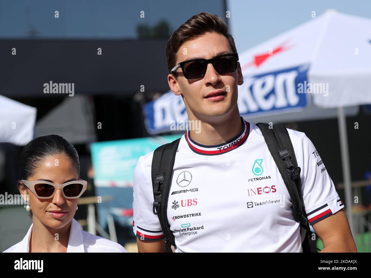 George Russell and his girlfriend Carmen Montero during the Formula 1 ...
