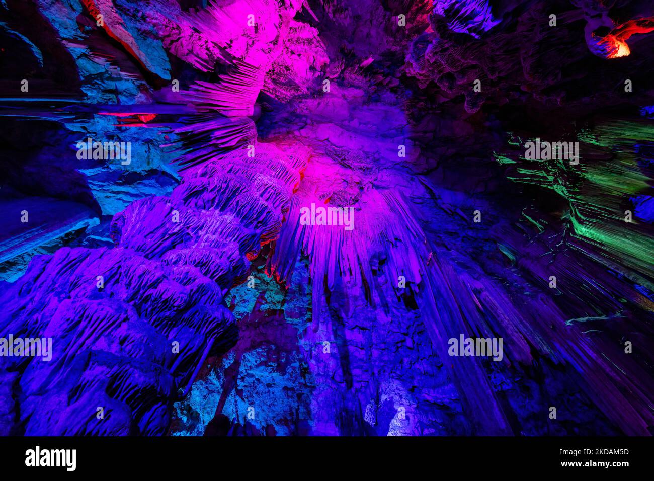 Saint Michael's Cave with colorful lights. Natural Rock Formation ...
