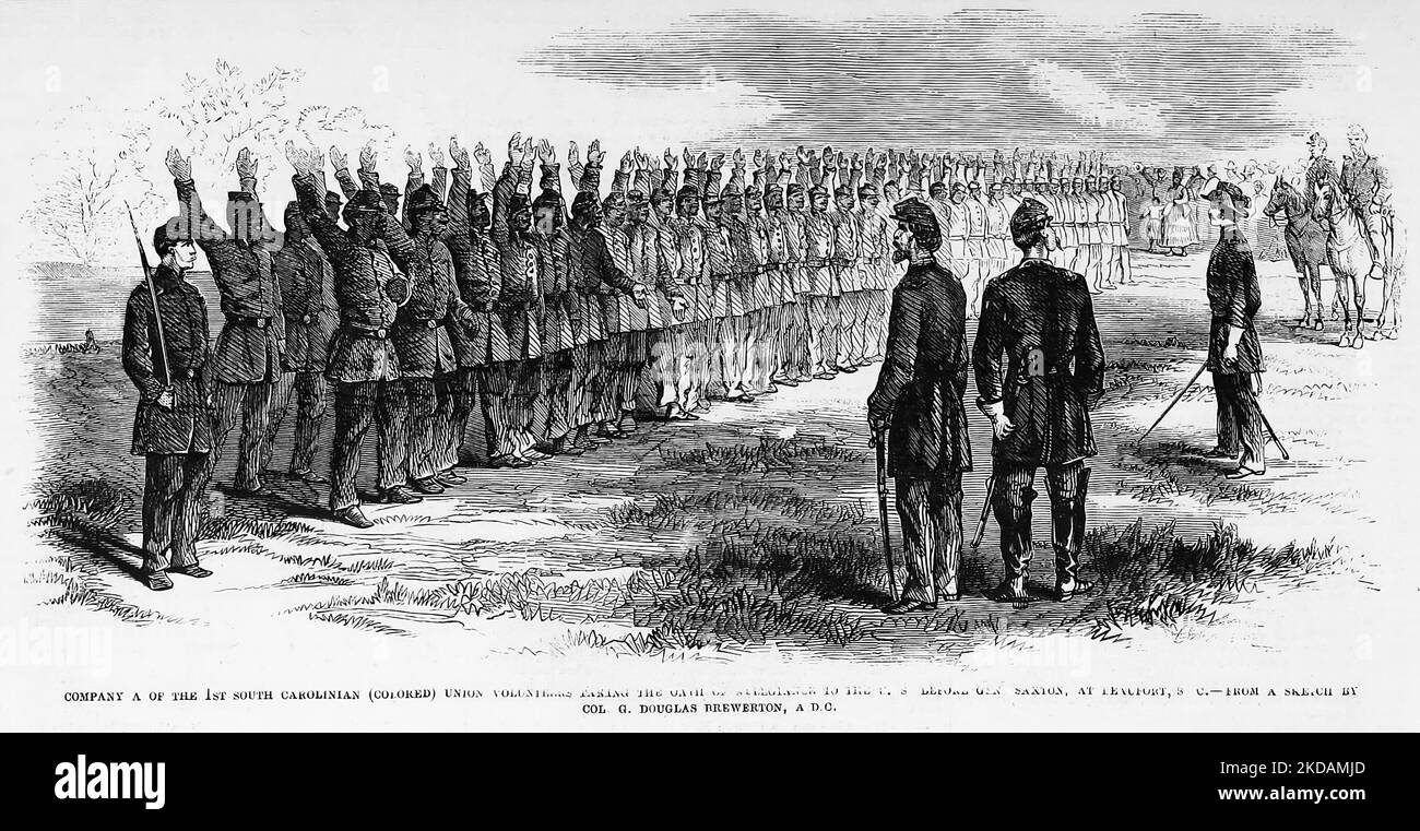 Company A of the 1st South Carolinian (colored) Union Volunteers taking ...