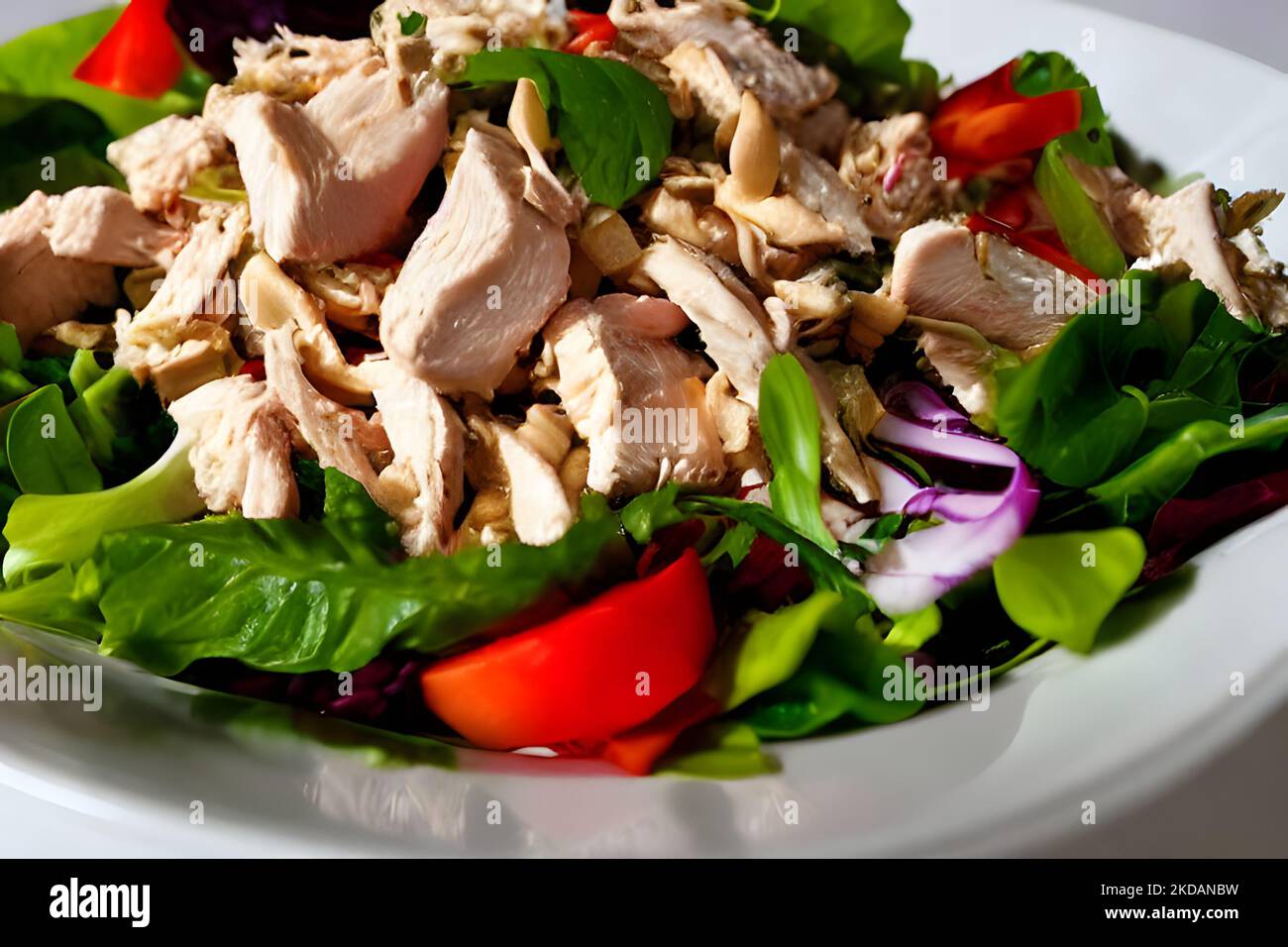 A closeup shot of a fresh salad with chicken and lettuce Stock Photo ...
