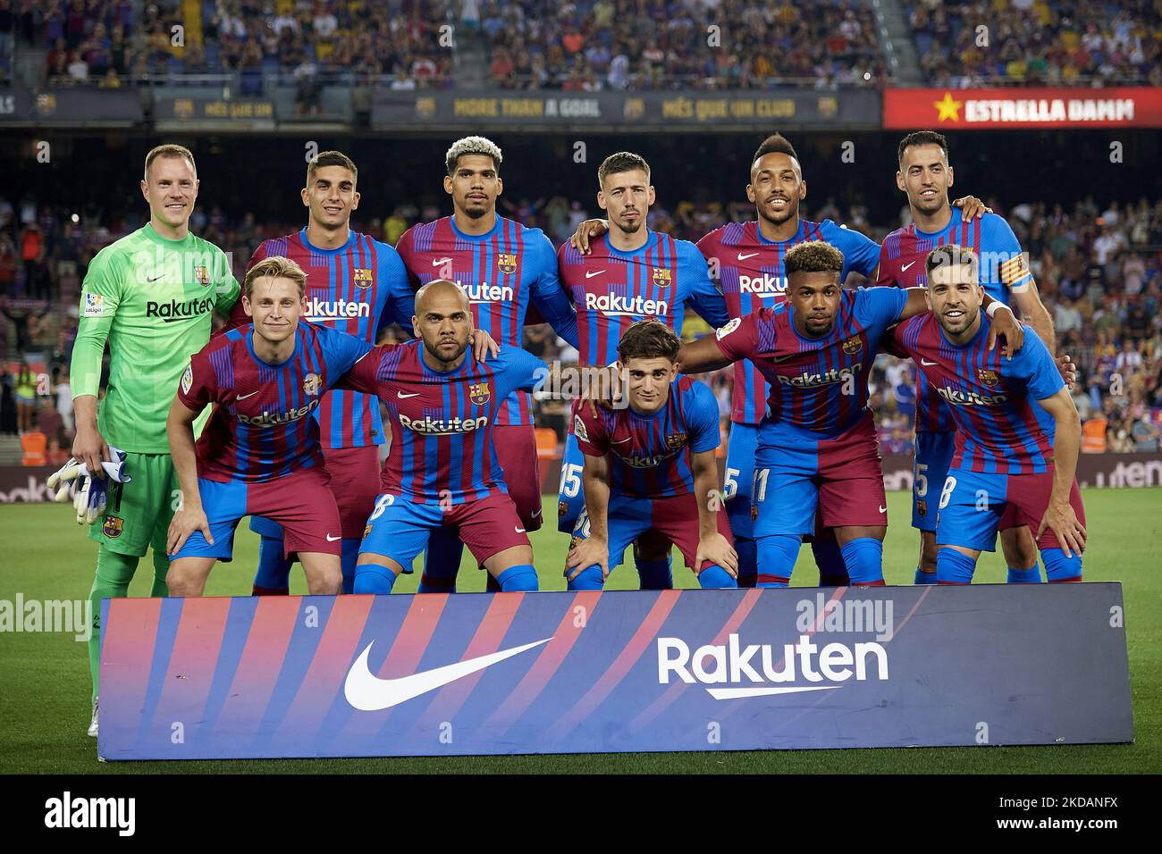 Barcelona line up (L-R) Marc-Andre ter Stegen, Ferran Torres, Ronald ...