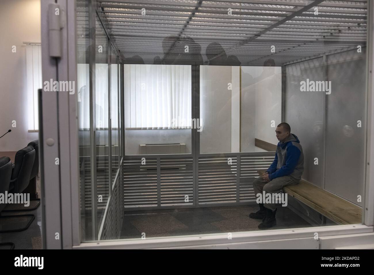 Russian soldier Vadim Shishimarin, 21, stands inside a cage after he ...