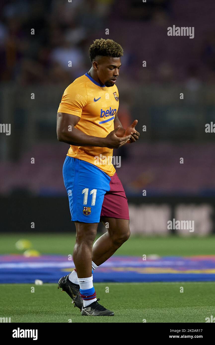 Adama Traore of Barcelona praying during the warm-up before the LaLiga ...