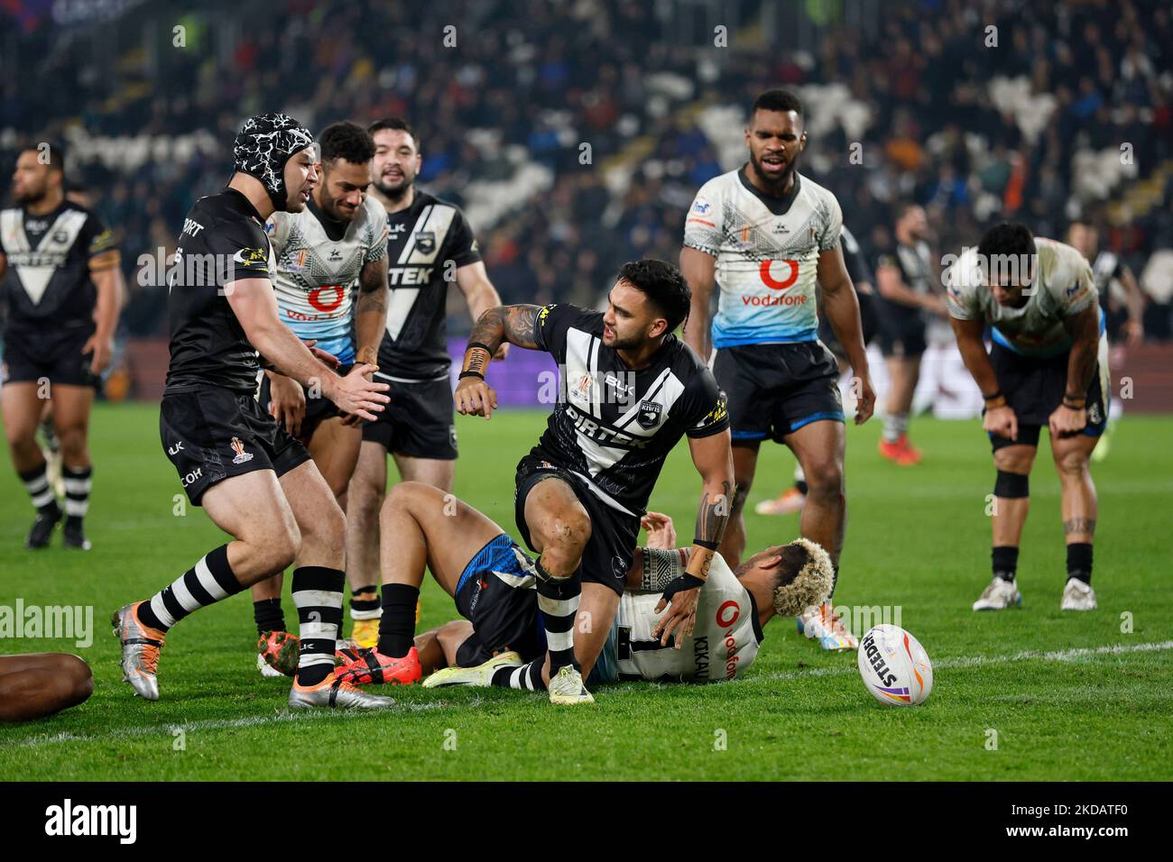 New Zealand's Briton Nikora after he scores during the Rugby League ...