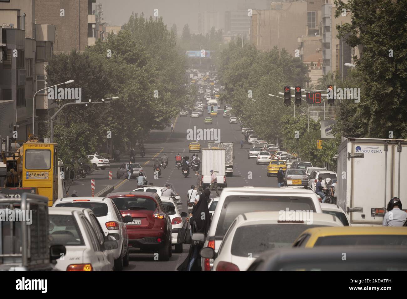 A view of an avenue in downtown Tehran during an air polluted day on ...