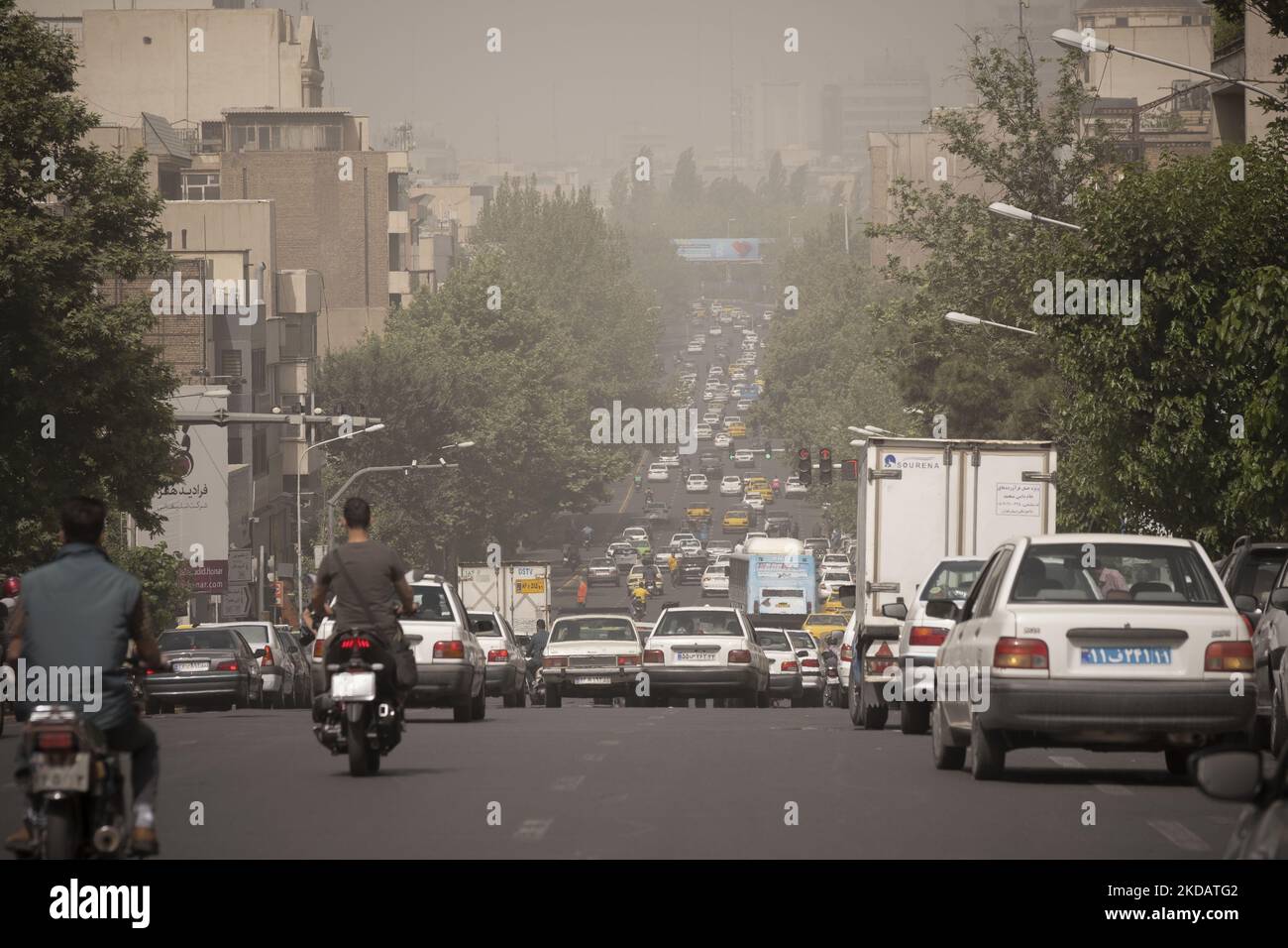 A view of an avenue in downtown Tehran during an air polluted day on ...