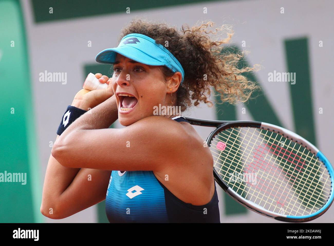 Mayar Sherif against Marta Kostyuk on court 12 in the 2022 French Open ...