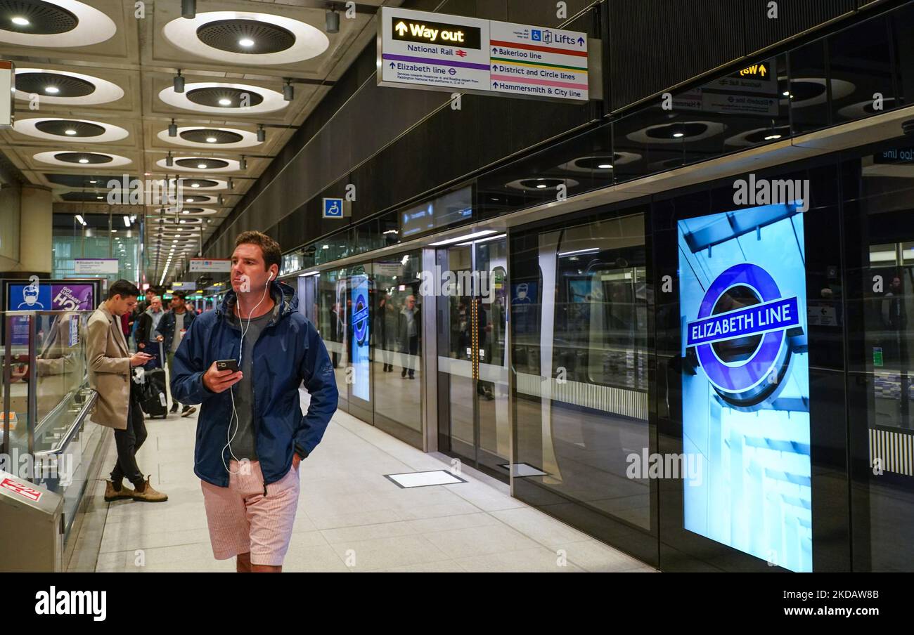 Passengers travel along with the Elizabeth Line in London, 24 Ma, 2022 ...