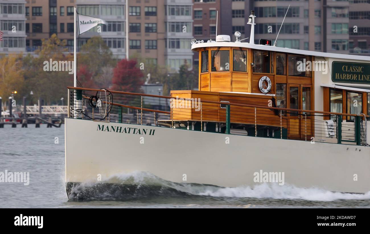 A close-up shot of the Manhattan II boat operated by Classic Harbor ...
