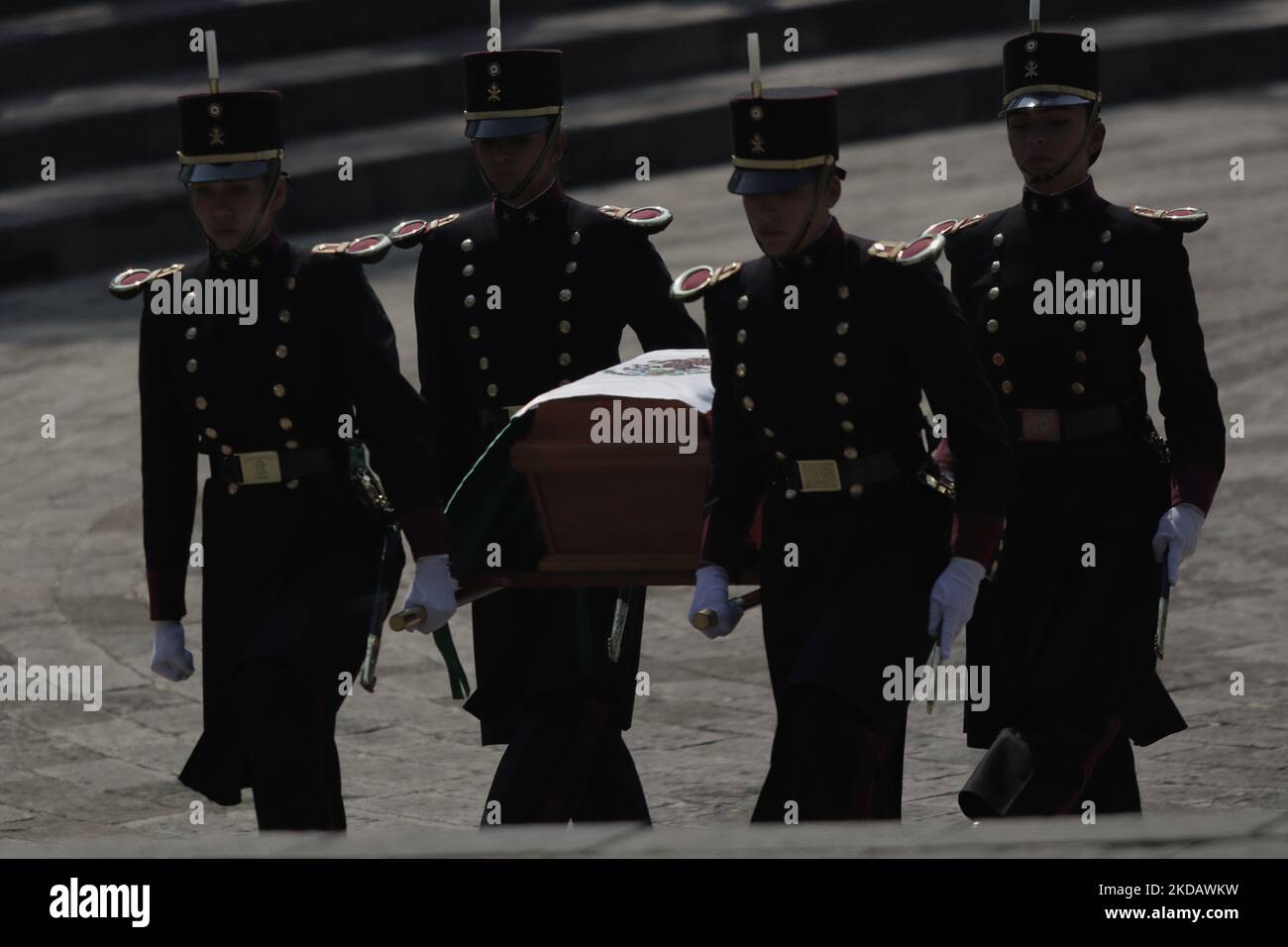 Elements of the Mexican army guard a small coffin inside the Panteón ...