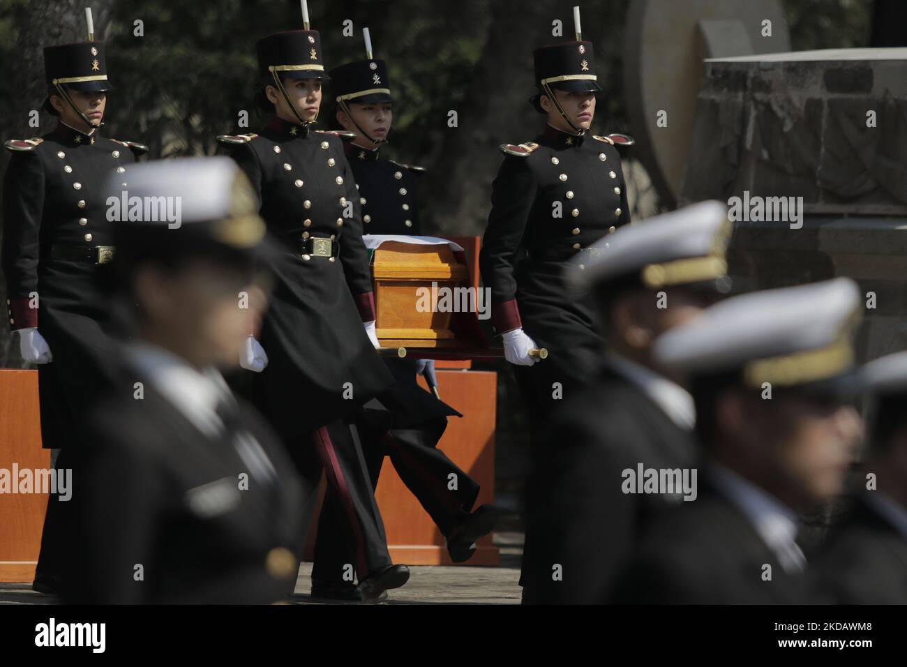 Elements of the Mexican army guard a small coffin inside the Panteón ...