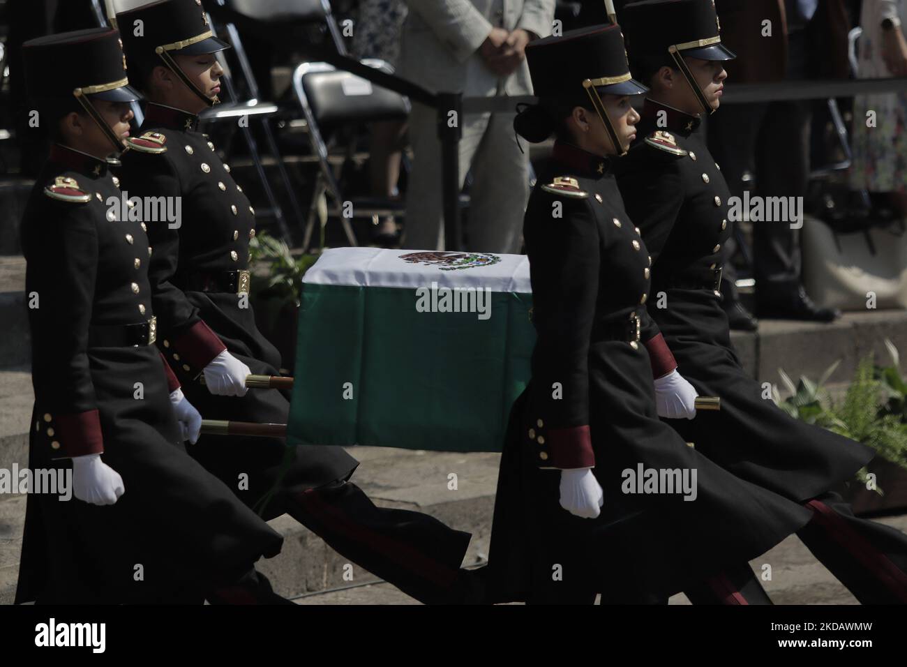 Elements of the Mexican army guard a small coffin inside the Panteón ...
