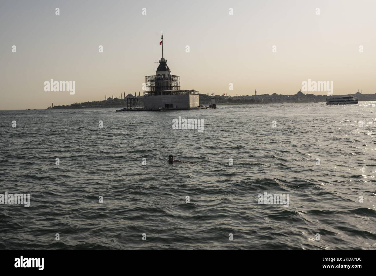 A man swimming in the Bosphorus, in Istanbul, Turkey, on May 26, 2022 ...
