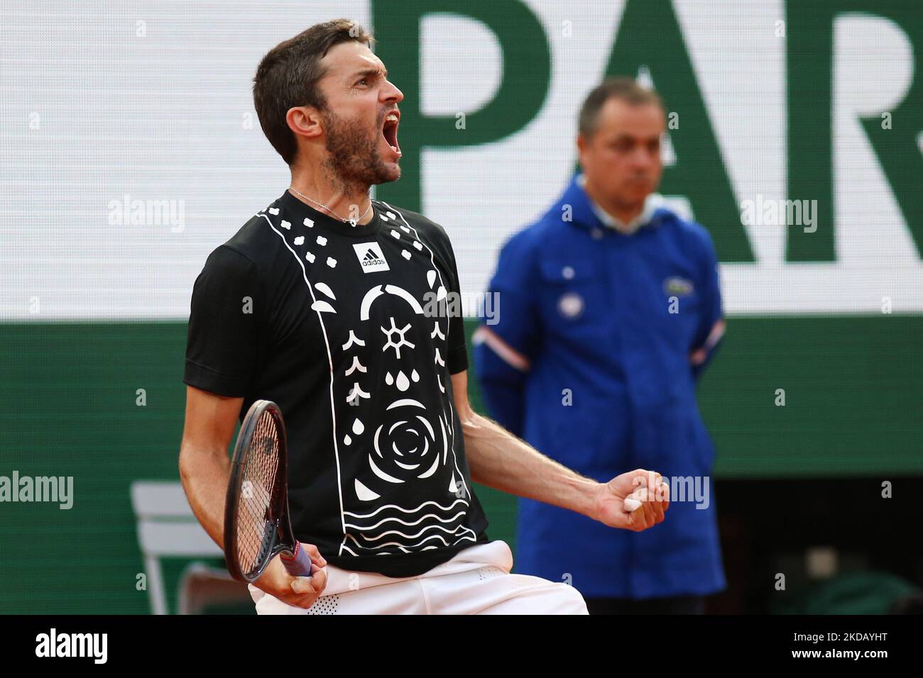 Gilles Simon during his match against Steve Johnson on Philipe Chatrier ...